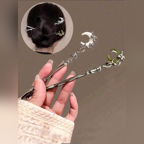 None | Accessories | New Silver White Or Green Moon Twisted Staff Hair ...